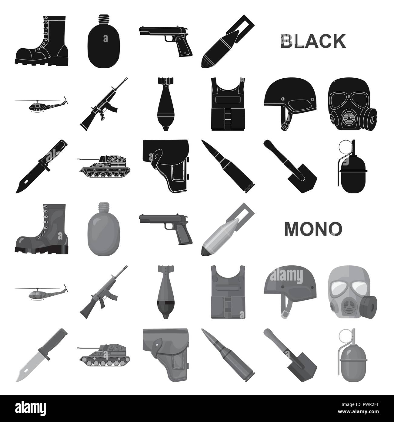 Army and armament black icons in set collection for design. Weapons and ...