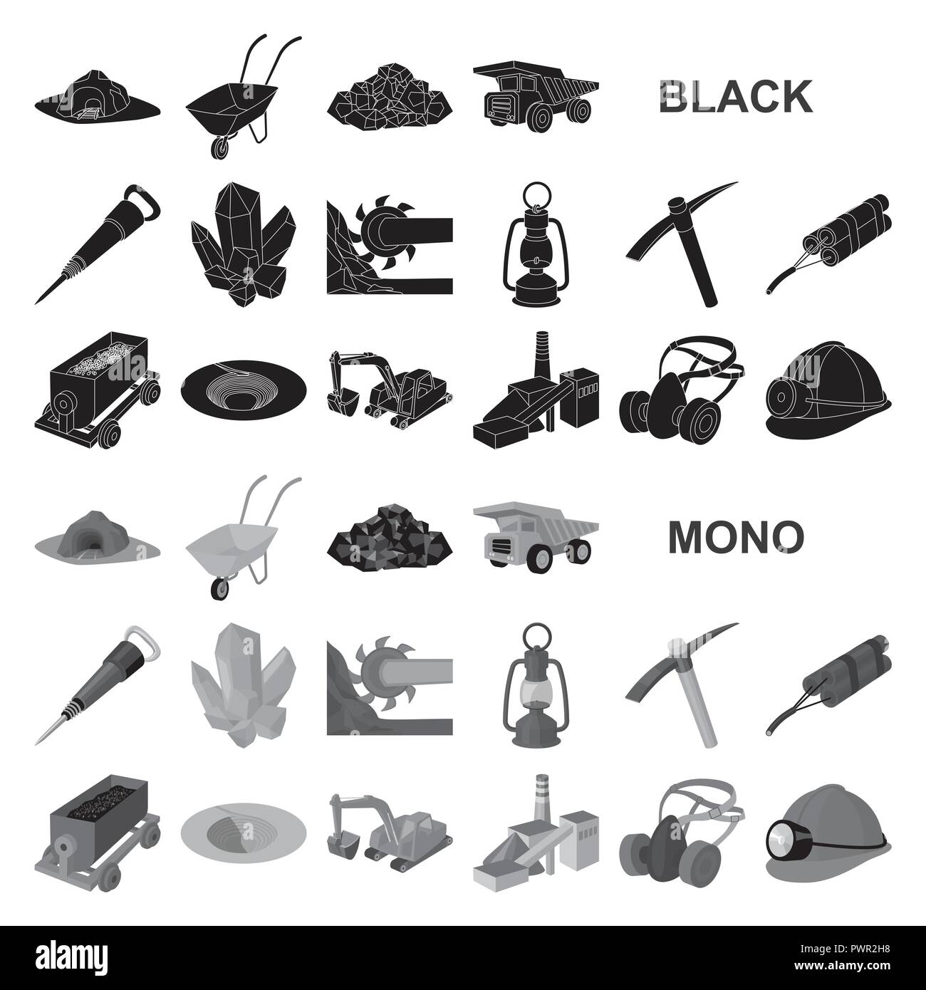 Mining industry black icons in set collection for design. Equipment and ...