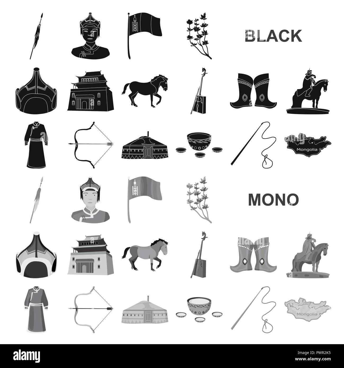 Country Mongolia black icons in set collection for design.Territory and ...