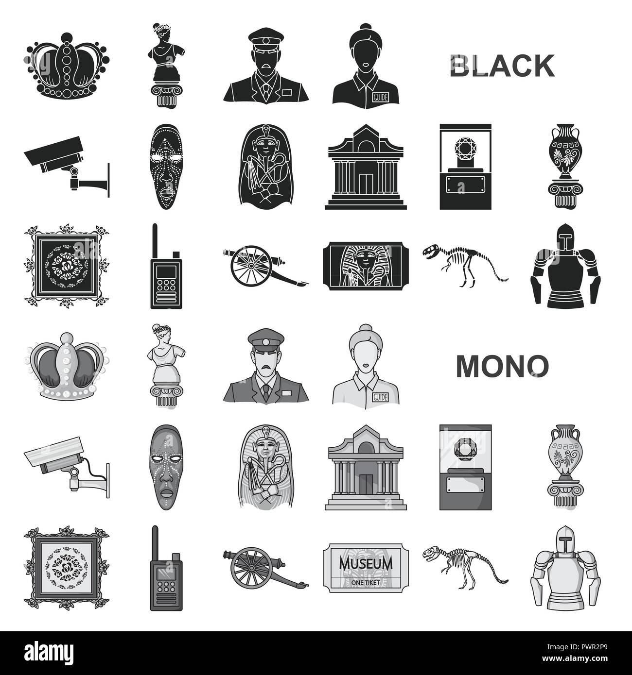 Museum and gallery black icons in set collection for design. Storage ...