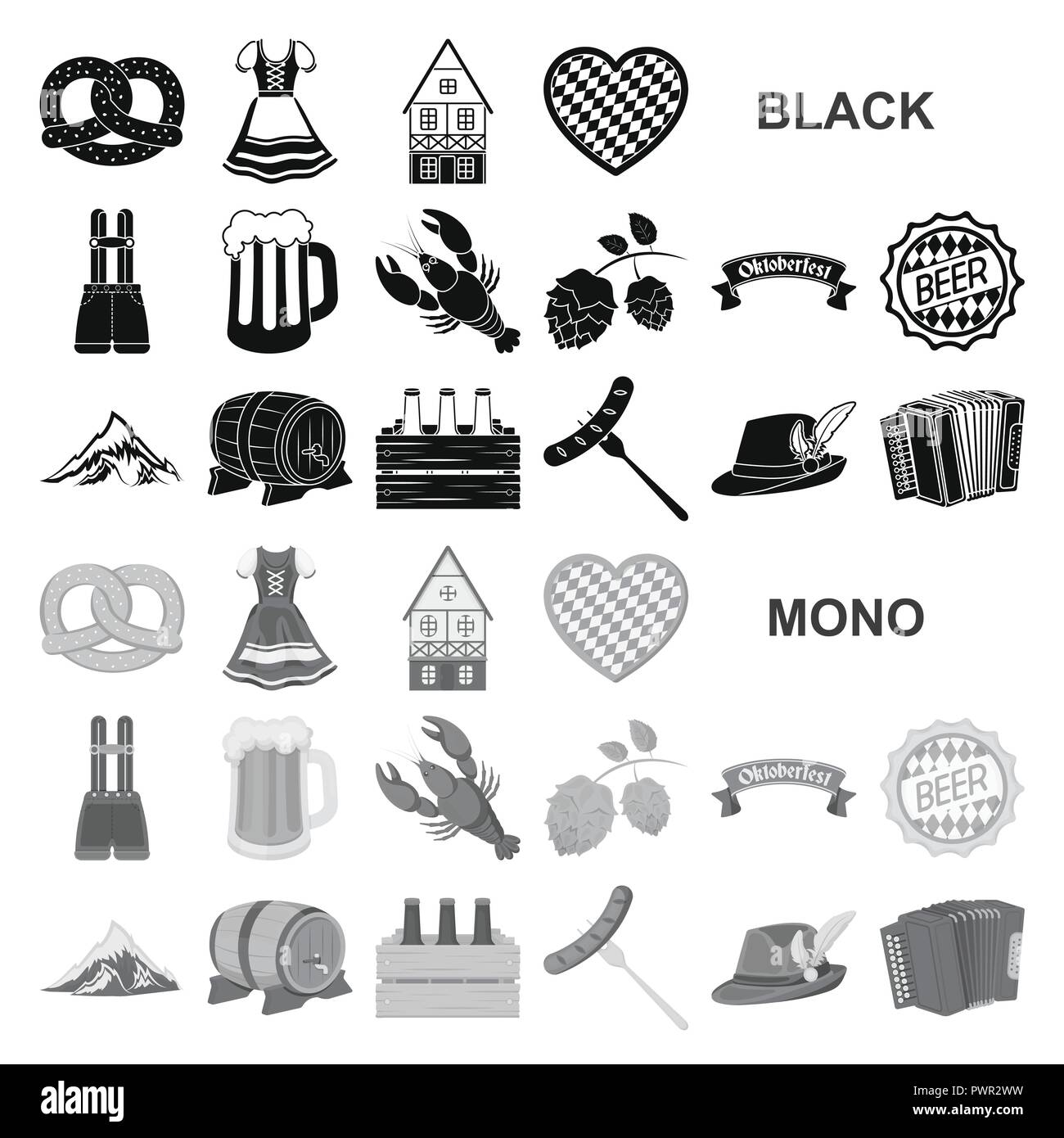 Oktober festival in Munich black icons in set collection for design ...