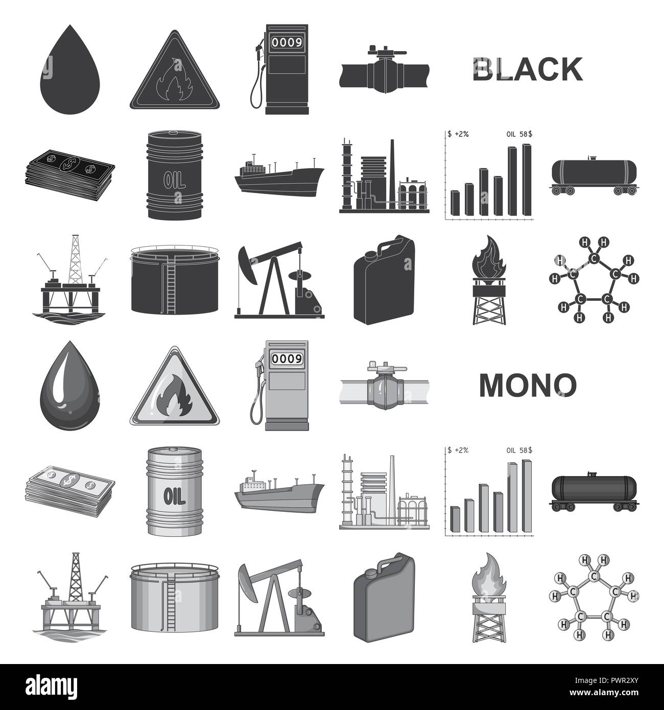 Oil industry black icons in set collection for design. Equipment and ...