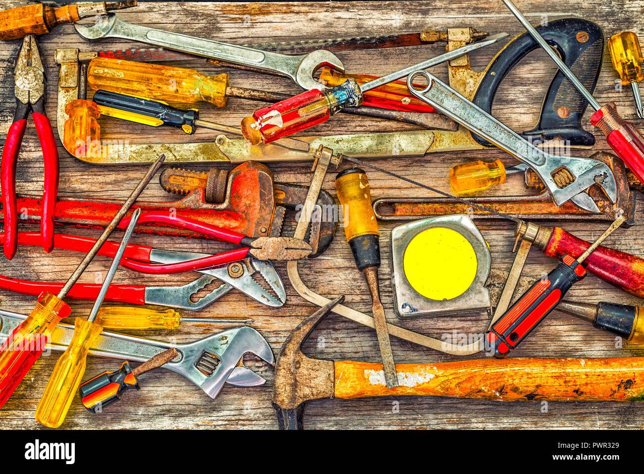 Collection of carpentry tools Stock Photo - Alamy
