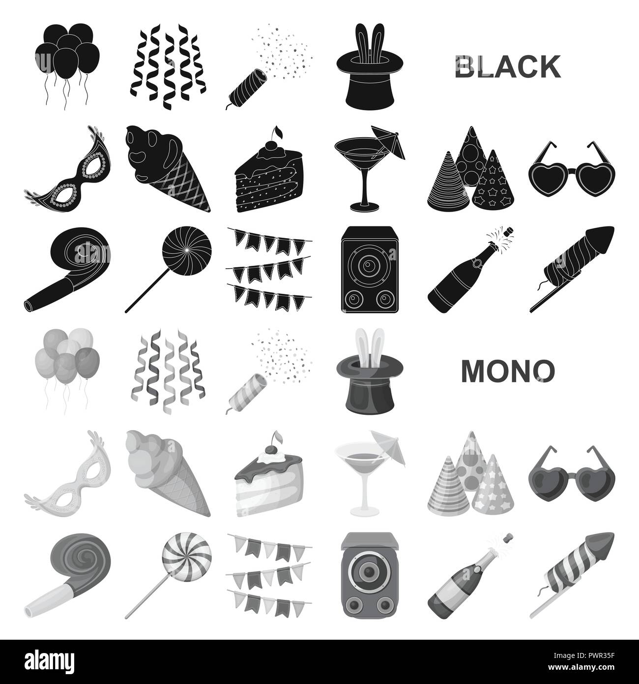 Party, entertainment black icons in set collection for design ...