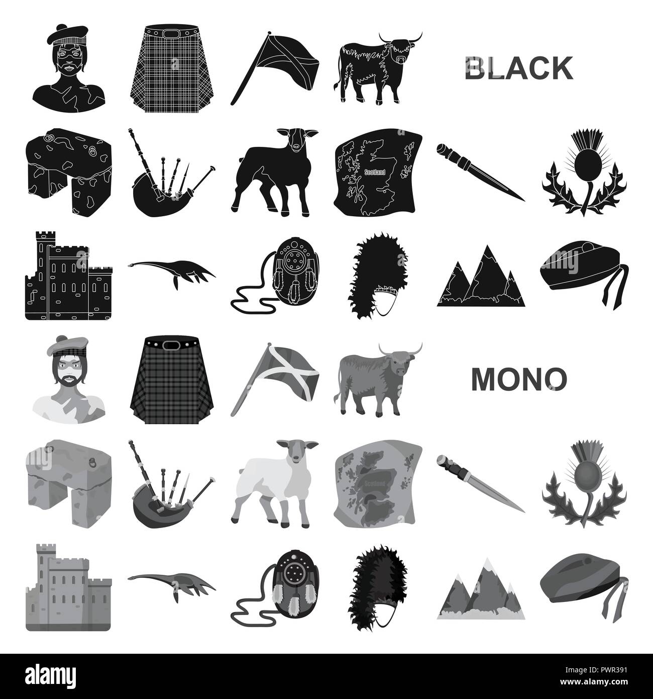 Country Scotland black icons in set collection for design. Sightseeing ...