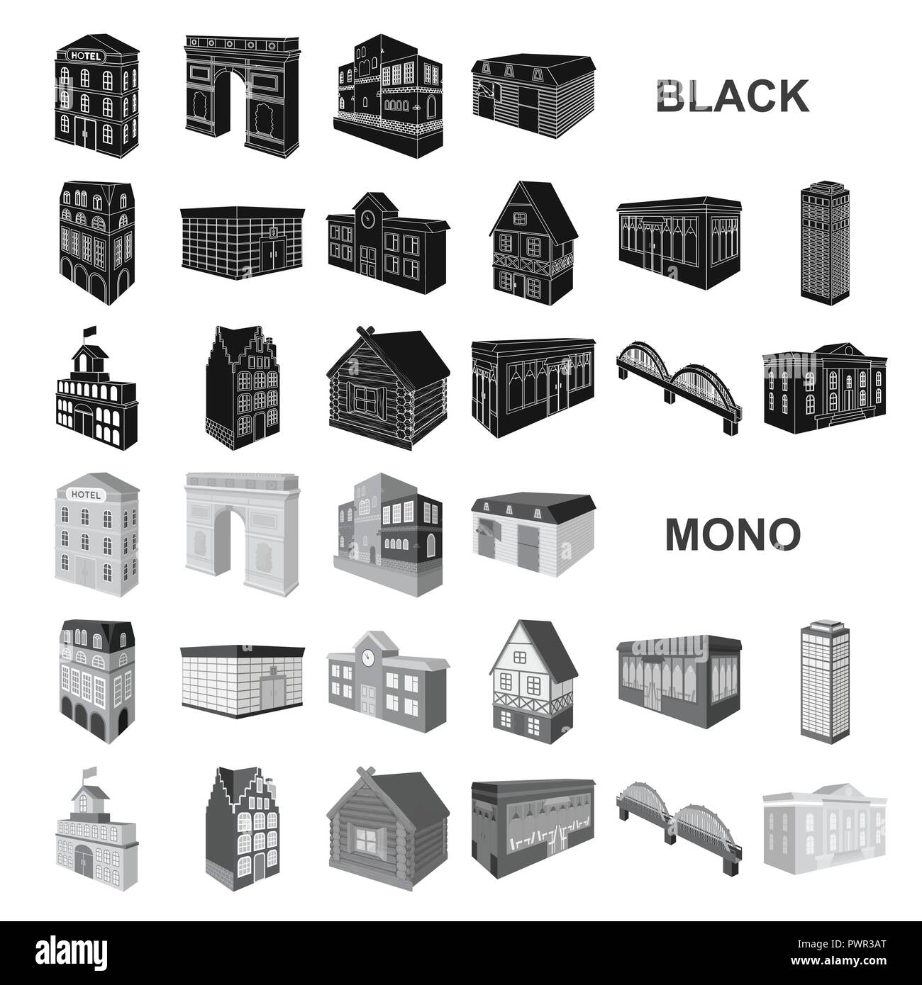 Building and architecture black icons in set collection for design.The ...