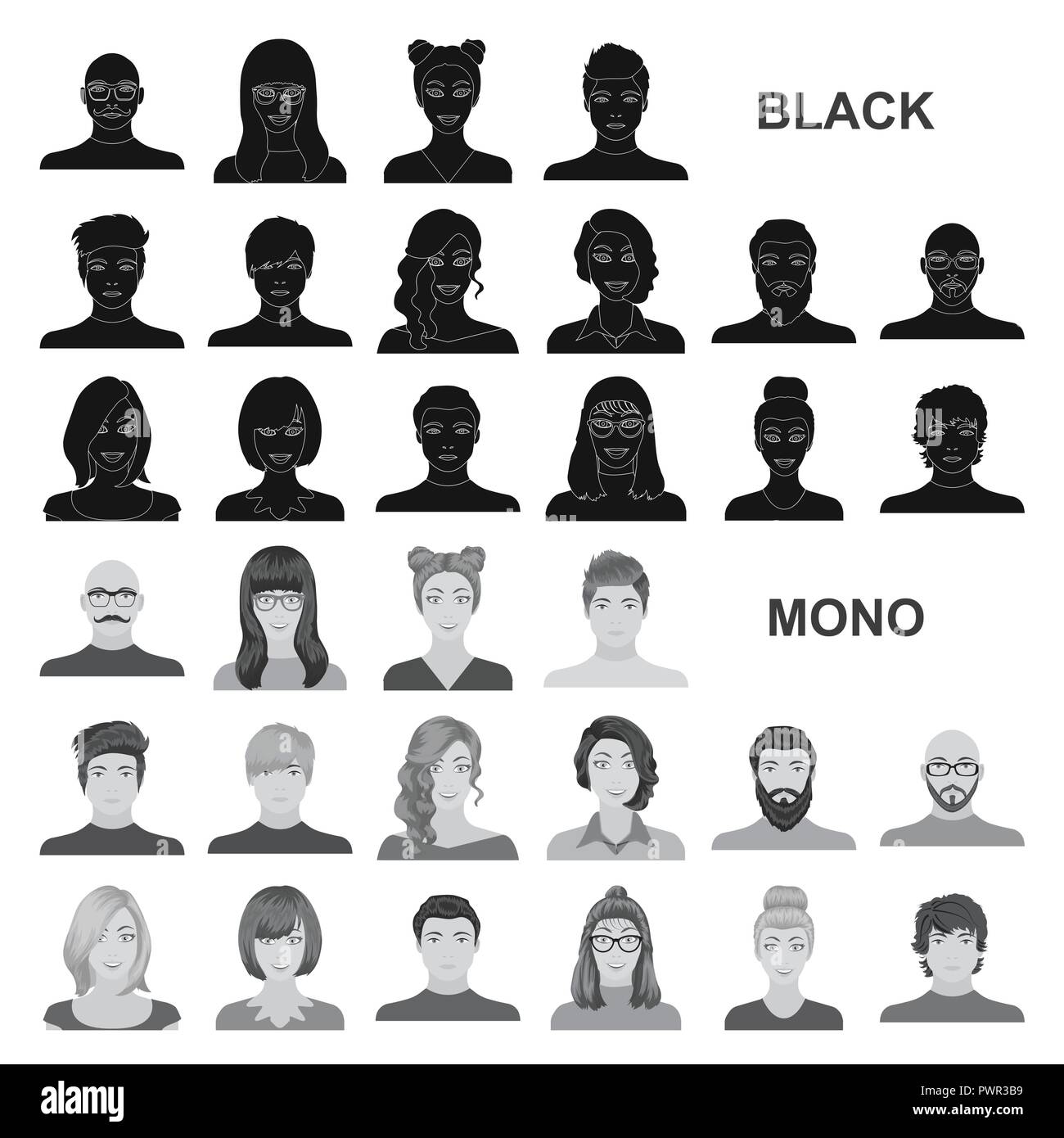 Avatar and face black icons in set collection for design. A person ...