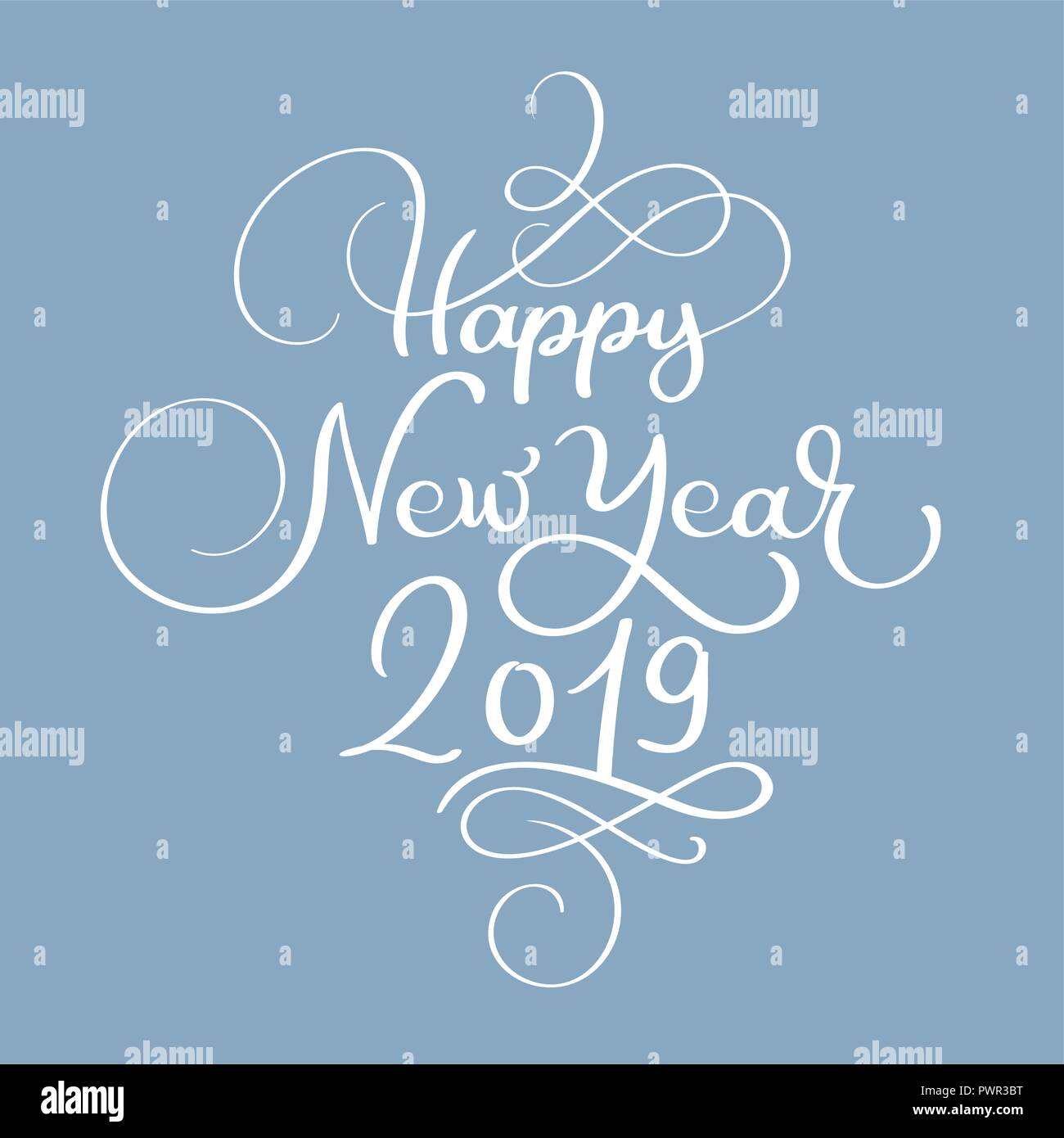 Happy New Year 2019 white Christmas vintage calligraphy lettering ...