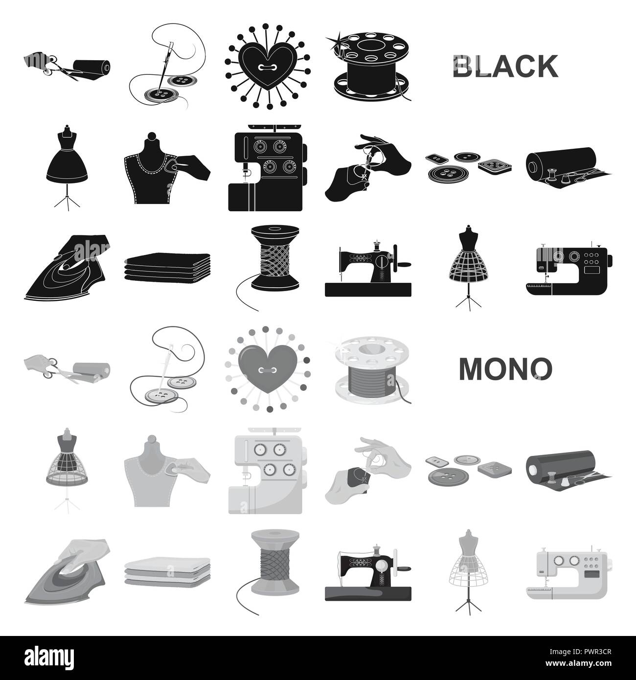 Atelier and equipment black icons in set collection for design. Sewing ...