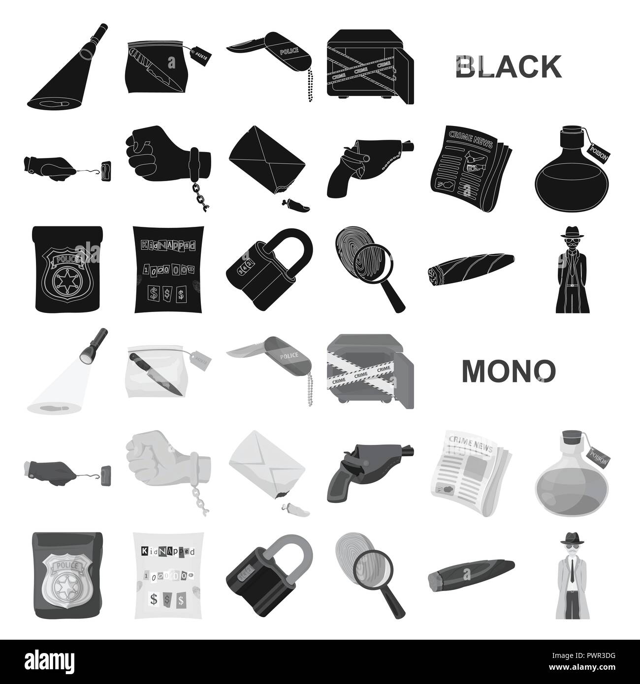 Detective agency black icons in set collection for design. Crime and ...