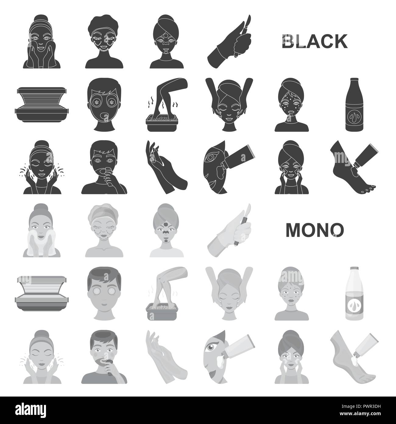 Skin care black icons in set collection for design. Face and body ...