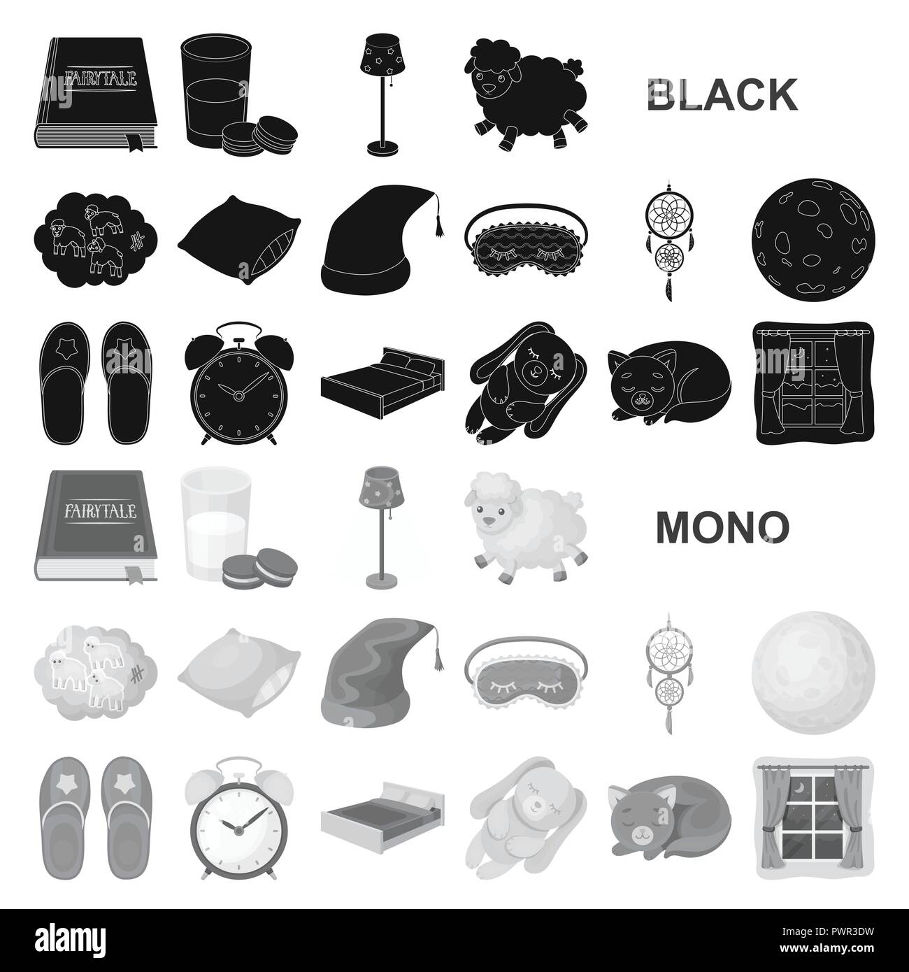 Rest and sleep black icons in set collection for design. Accessories ...