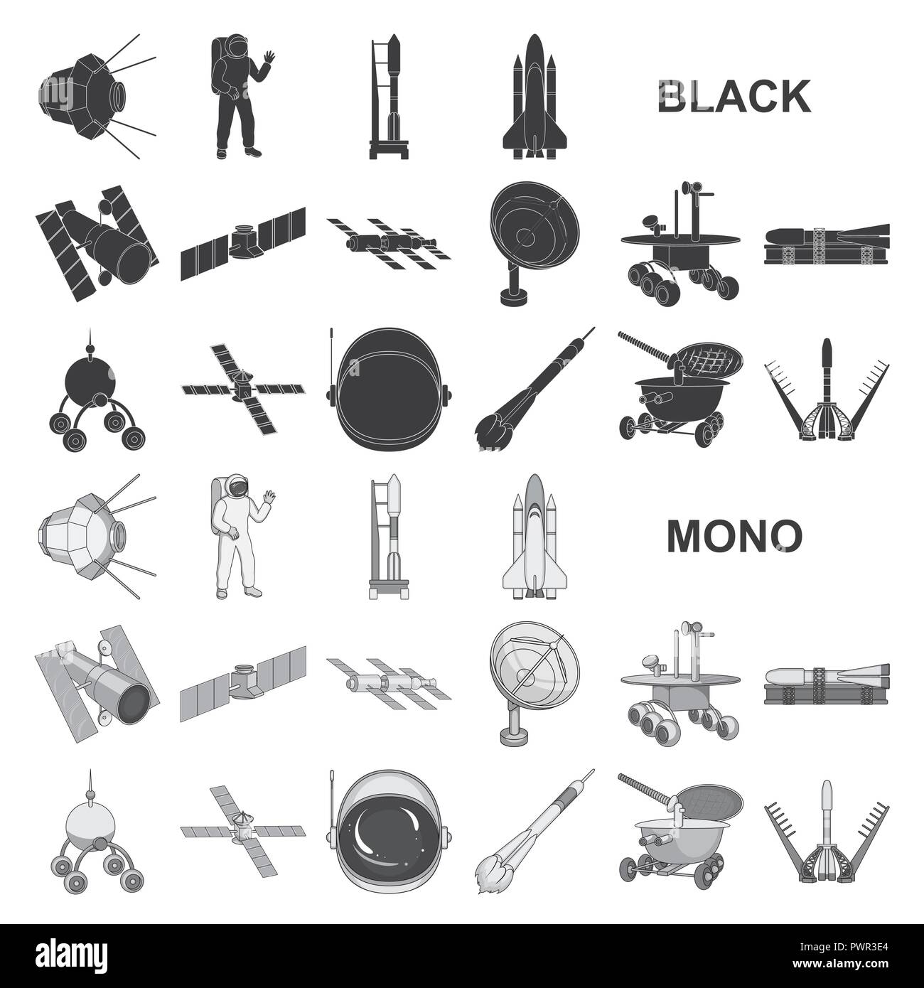 Space technology black icons in set collection for design.Spacecraft ...