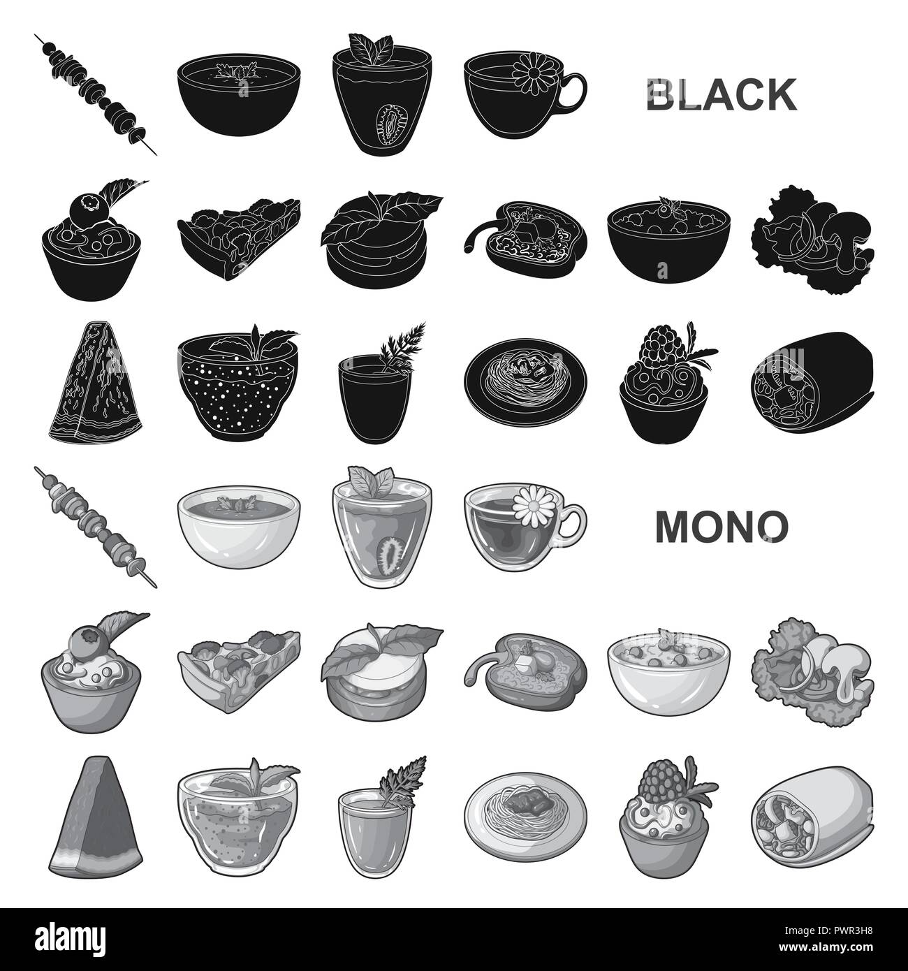 Vegetarian dish black icons in set collection for design.Vegetable and ...
