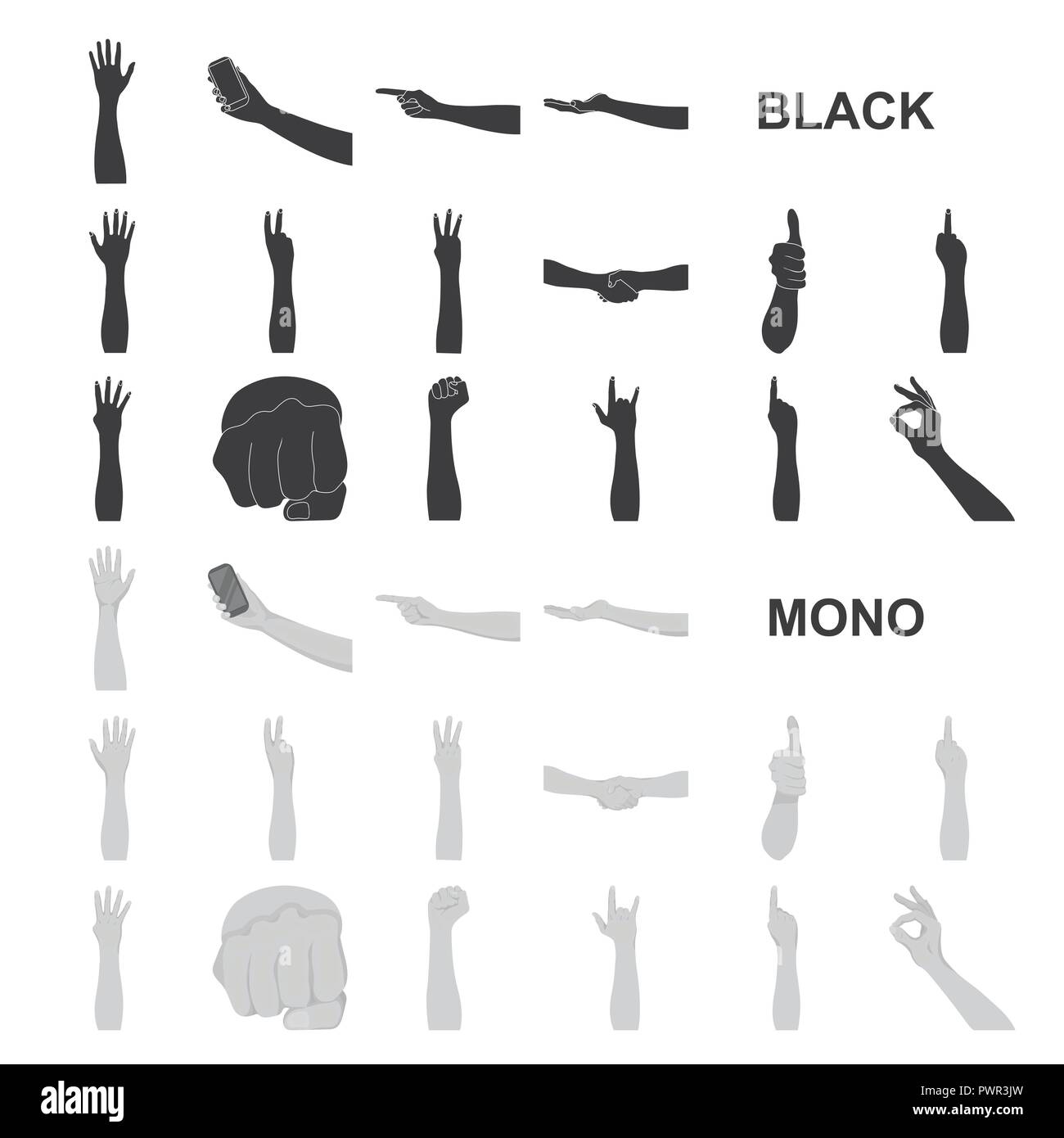 Gestures and their meaning black icons in set collection for design ...