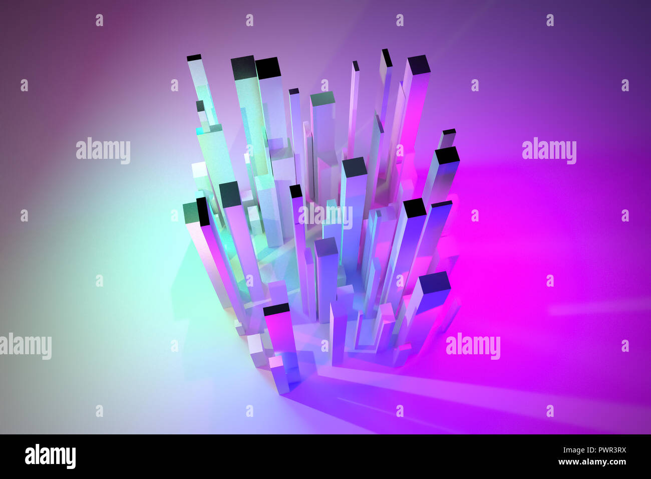 3D rendering. Colorful lighting, block or shapre, pillar. Decorative ...