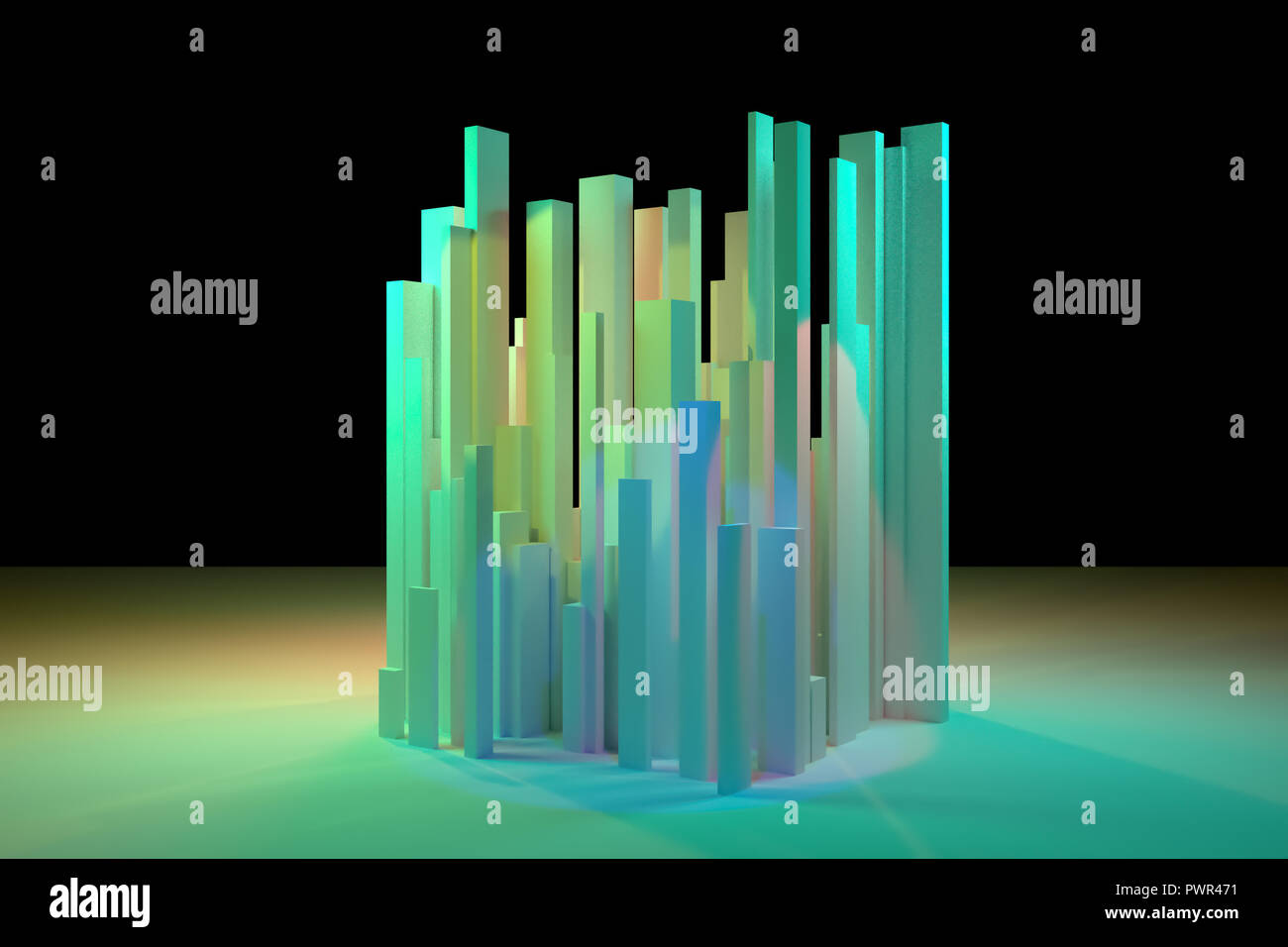 3D rendering. Block or shapre, pillar, colorful lighting. For web page ...