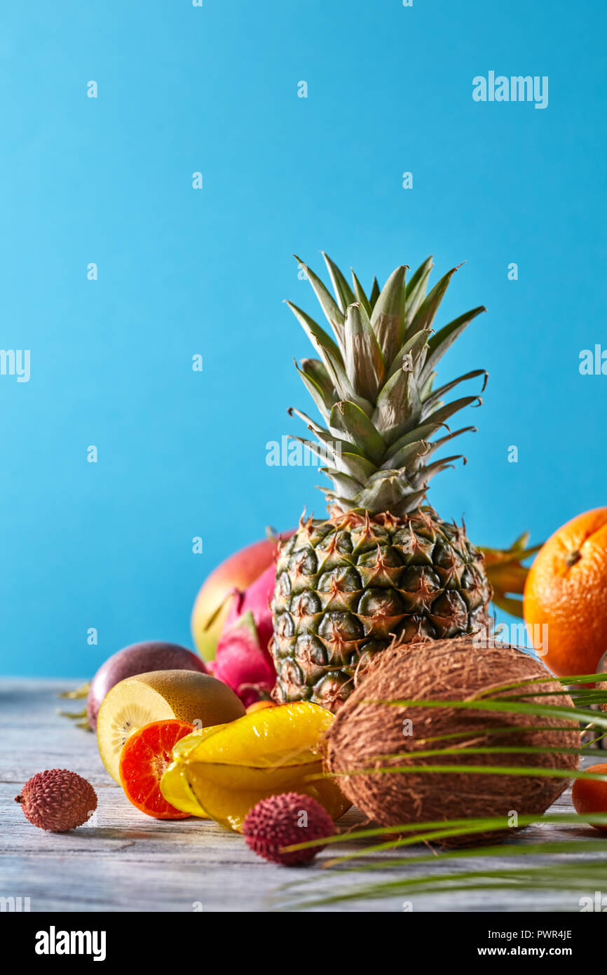 Composition from exotic tropical fruits with ripe pineapple, coconut ...