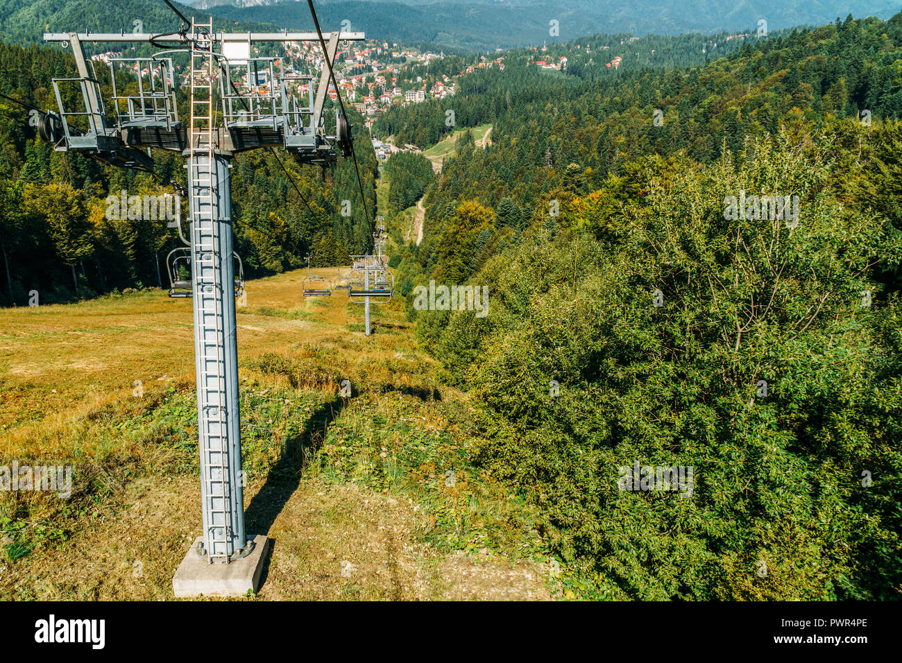 Cable Car Travel In Summer Above Carpathian Mountains In Skiing Resort ...
