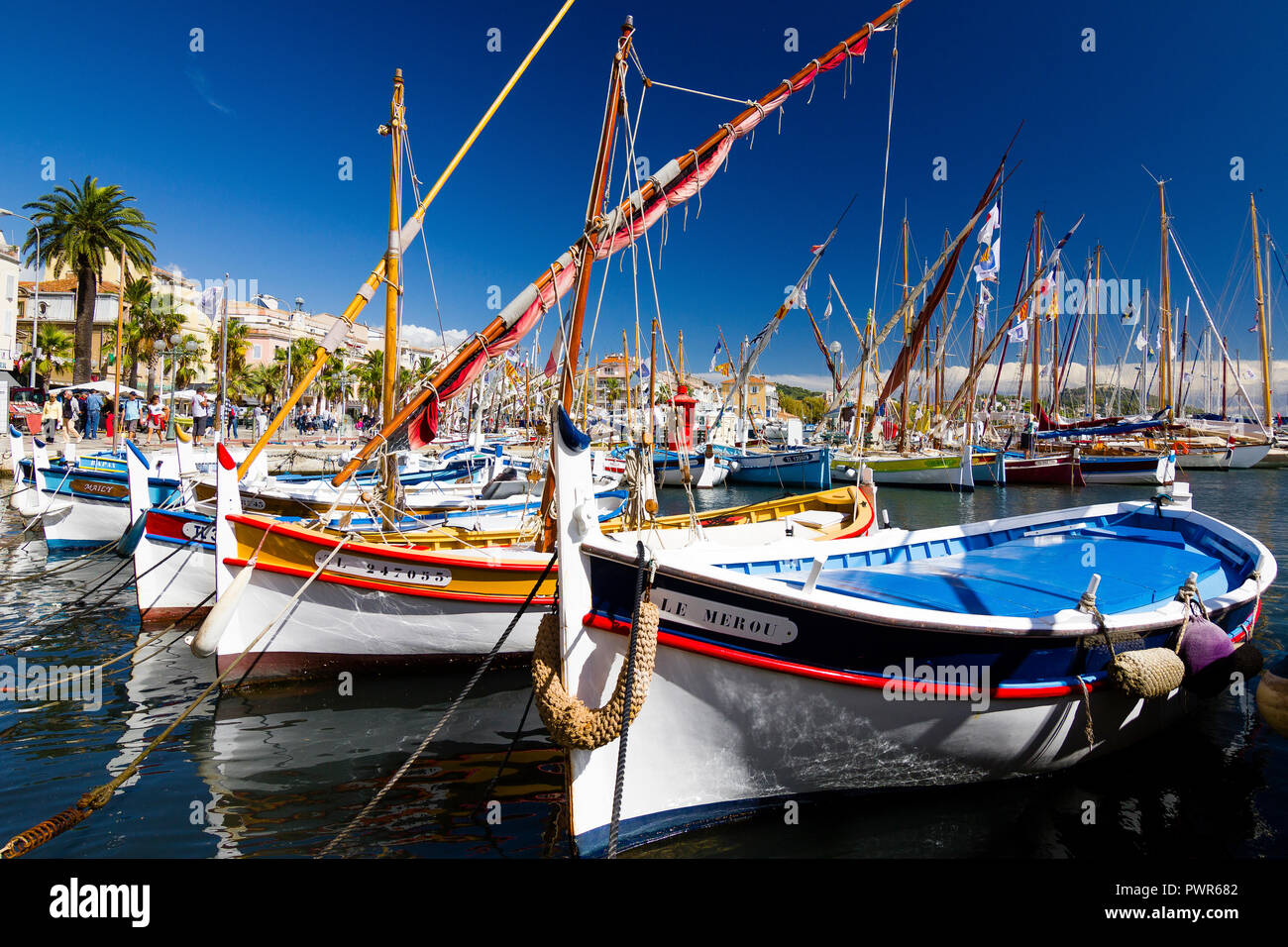 Colourful small, fishing boats in harbour of Cassis, Cote d'Azur ...