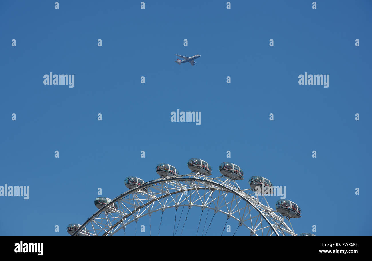 LONDON / Great Britain - June 26, 2018 : Airplane is flying above ...
