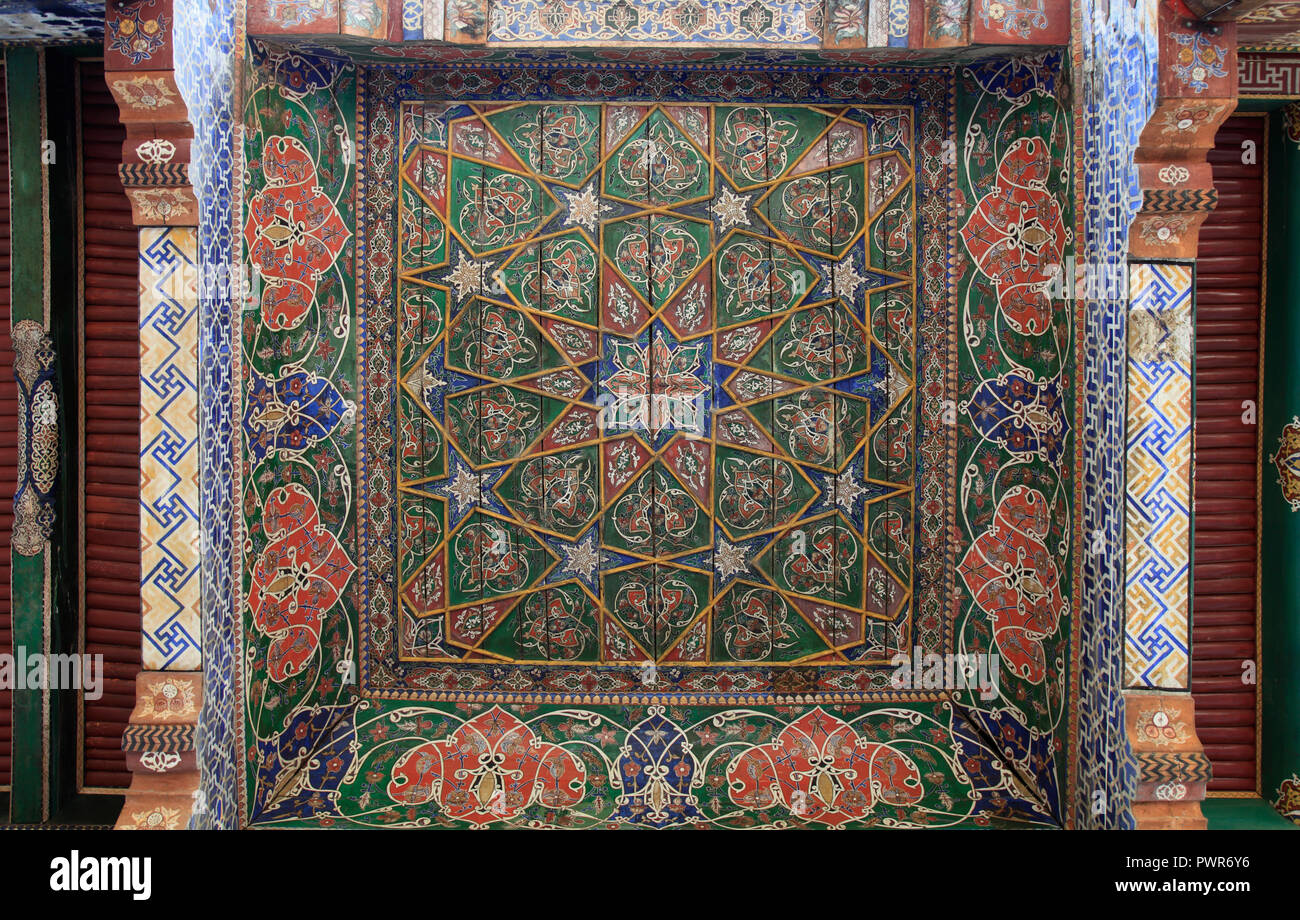 Uzbekistan, Samarkand, Rukhobod Mosque, interior, ceiling Stock Photo ...
