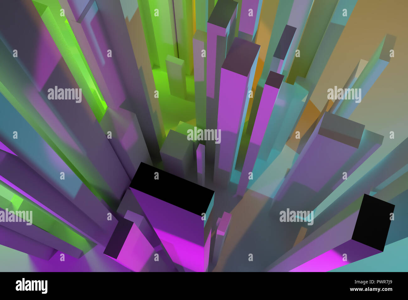 3D rendering. Block or shapre, pillar, colorful lighting. For web page ...