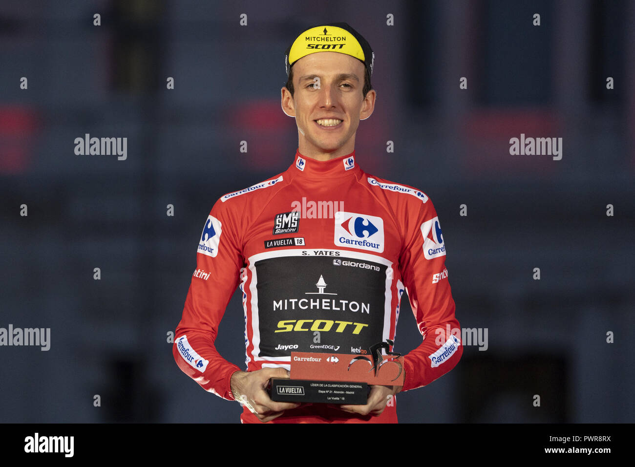 Mitchelton-Scott's British cyclist Simon Philip Yates celebrating ...