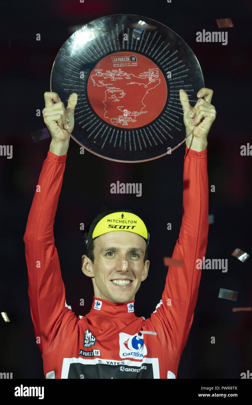 Mitchelton-Scott's British cyclist Simon Philip Yates celebrating ...