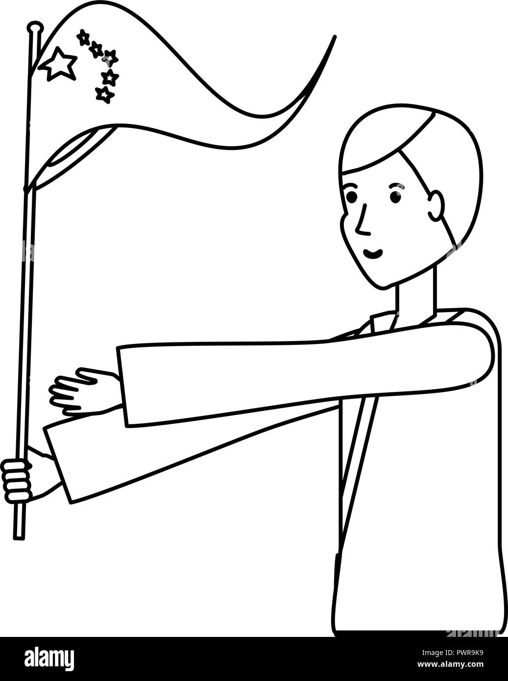chinese man with traditional costume and flag vector illustration ...