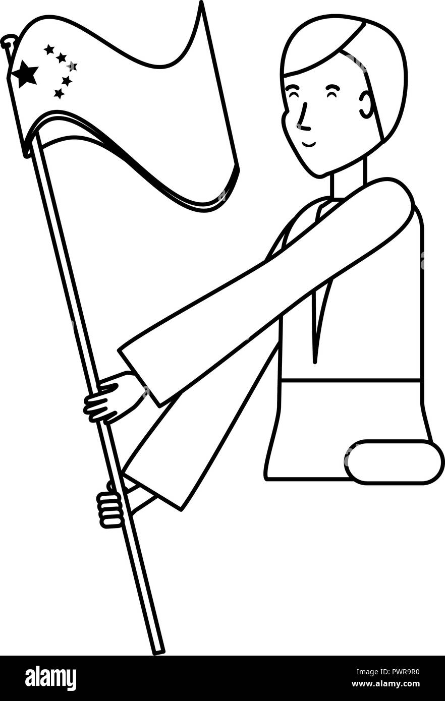 chinese man with traditional costume and flag vector illustration ...