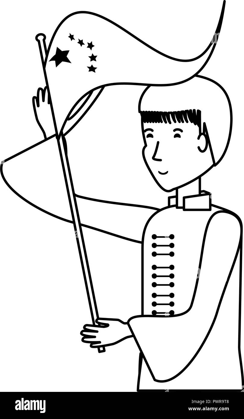 chinese man with traditional costume and flag vector illustration ...