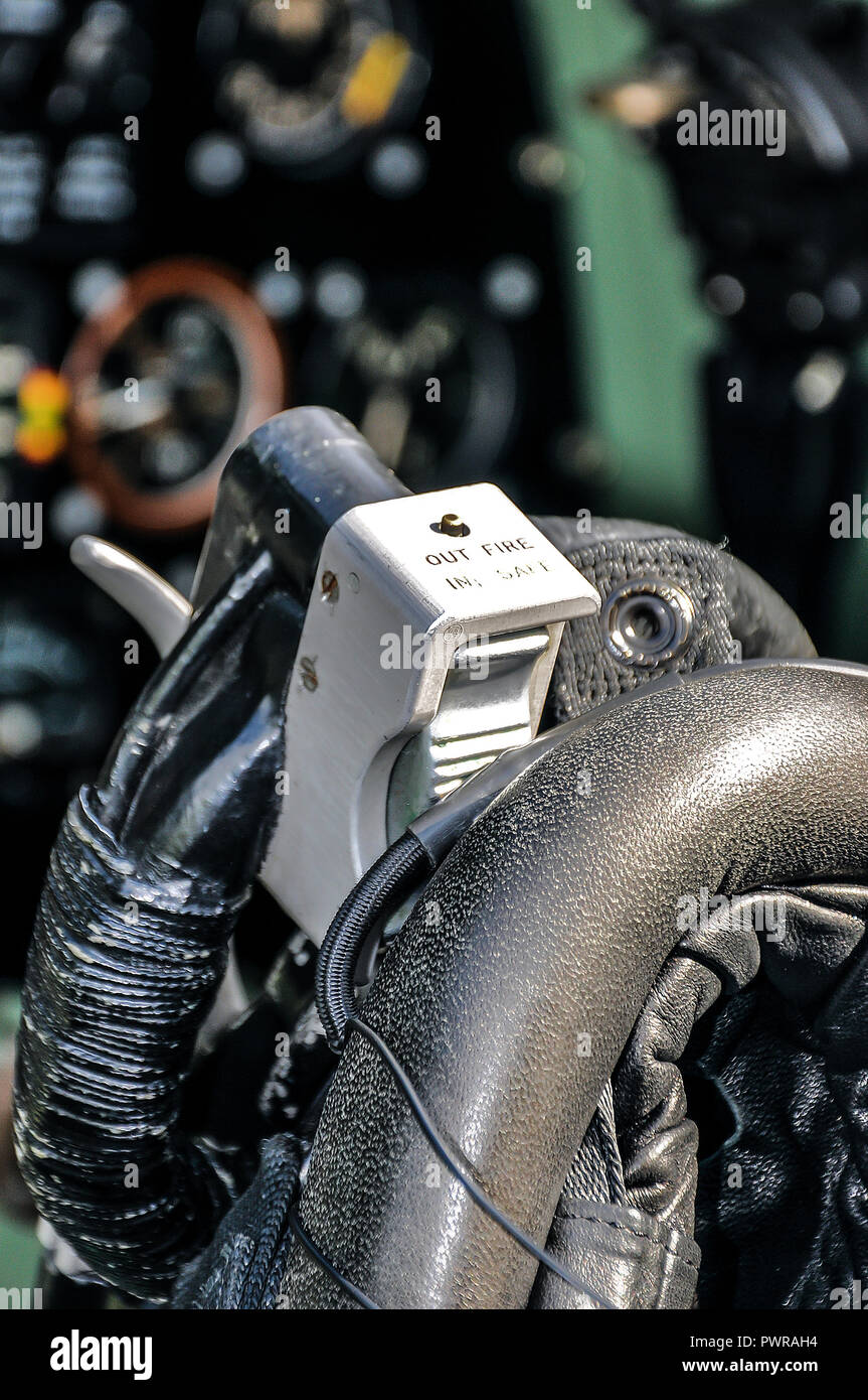 Spitfire cockpit gun trigger, weapon firing button on control column in ...