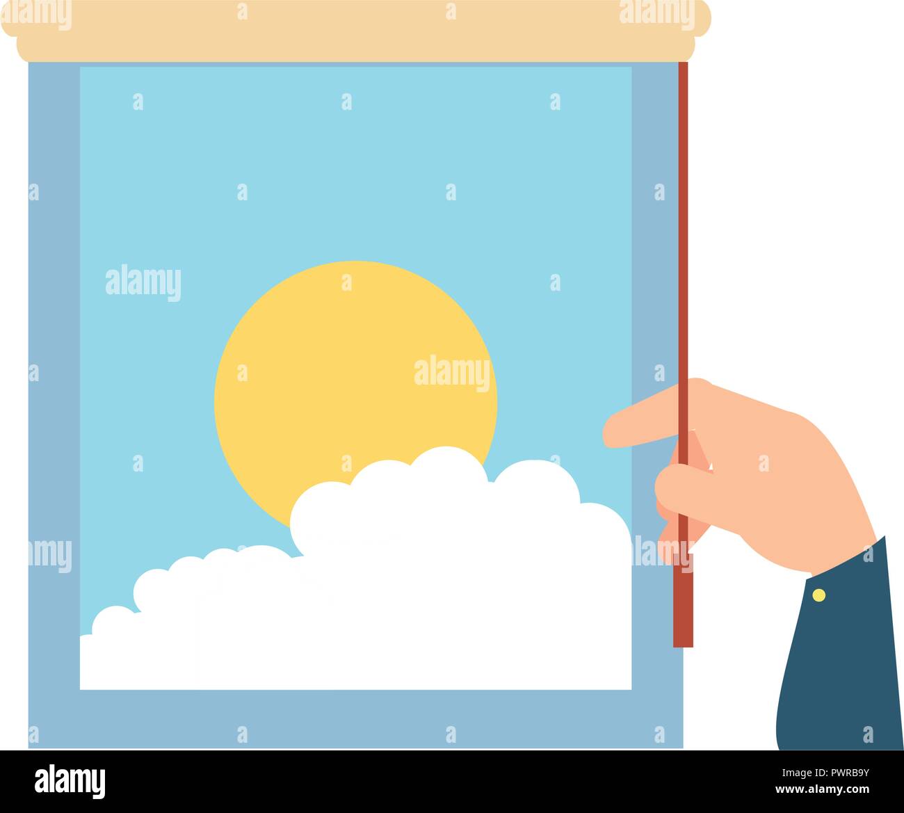 hand and window with view of day isolated icon vector illustration ...