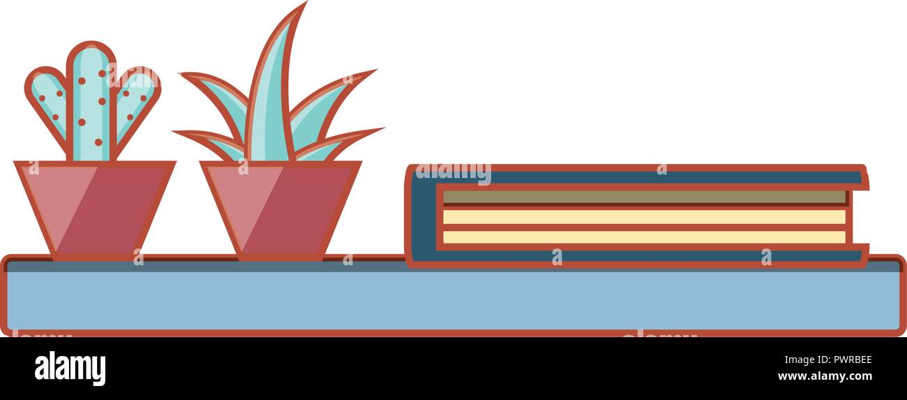 library book in shelf with house plant vector illustration design Stock ...