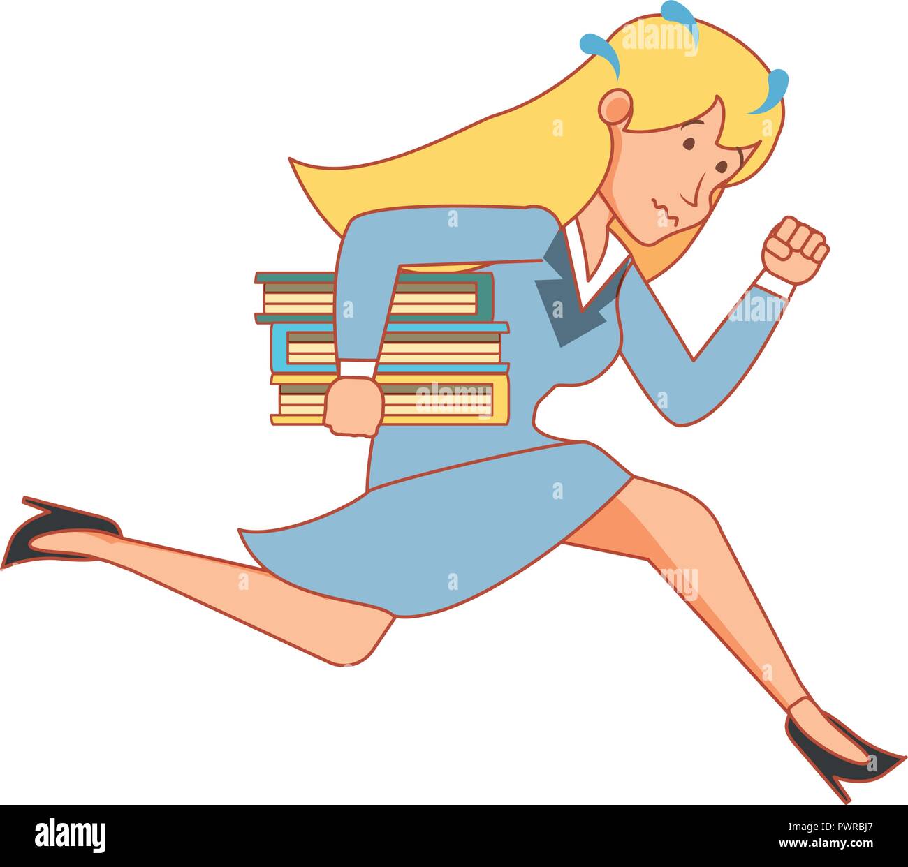 businesswoman running with books library vector illustration design ...
