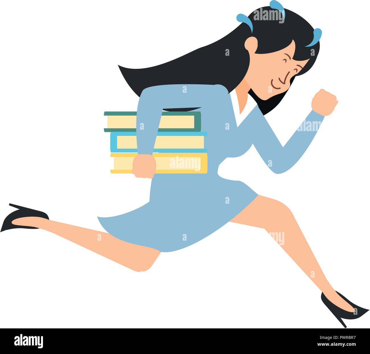 businesswoman running with books library vector illustration design ...