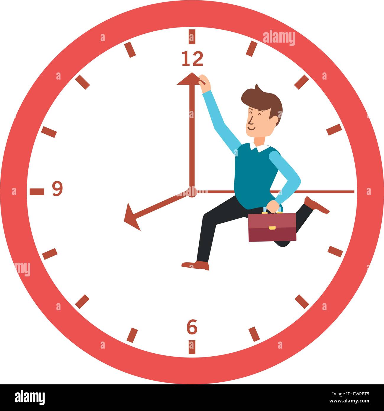 clock time with business man running vector illustration design Stock ...