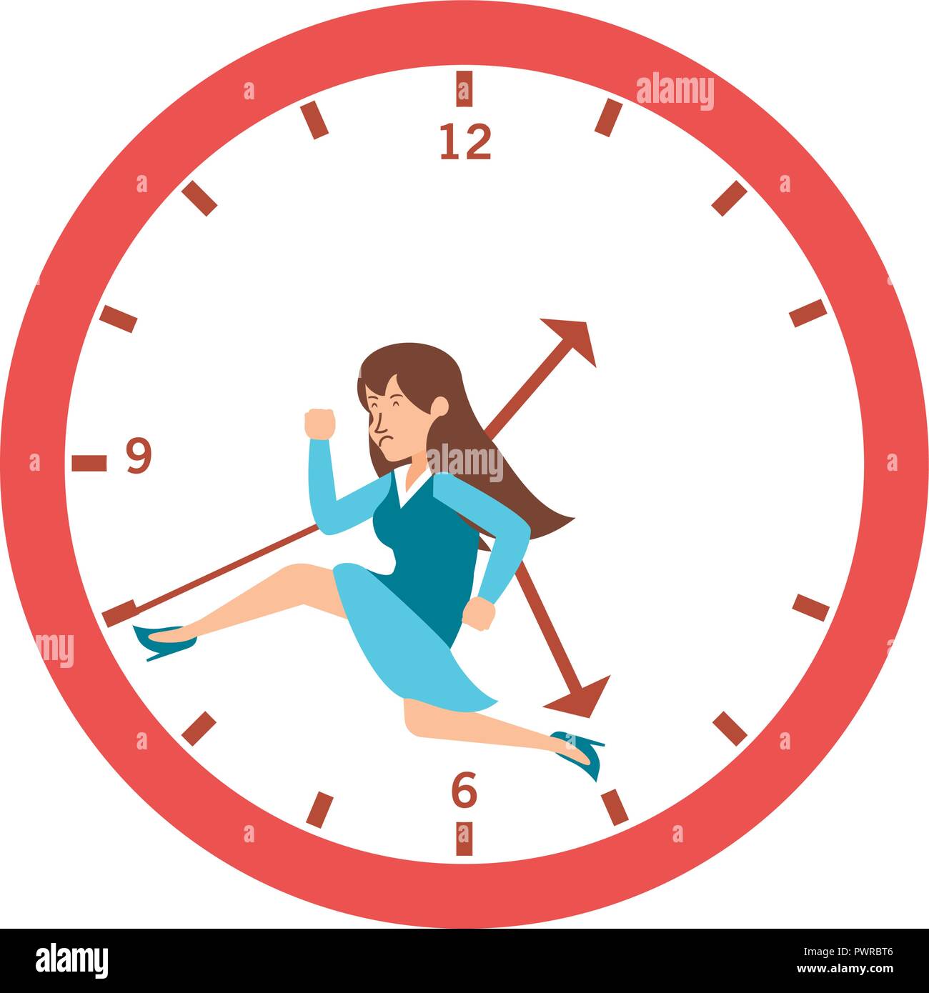 clock time with business woman running vector illustration design Stock ...