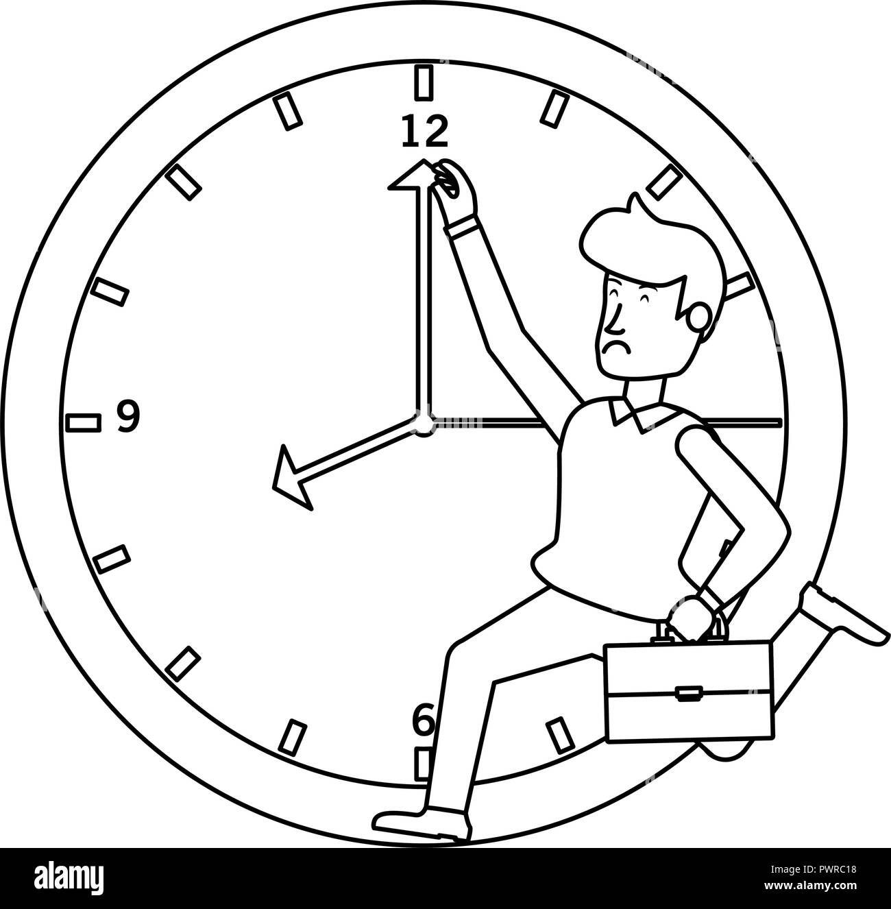 Clock man running vector illustration Black and White Stock Photos ...