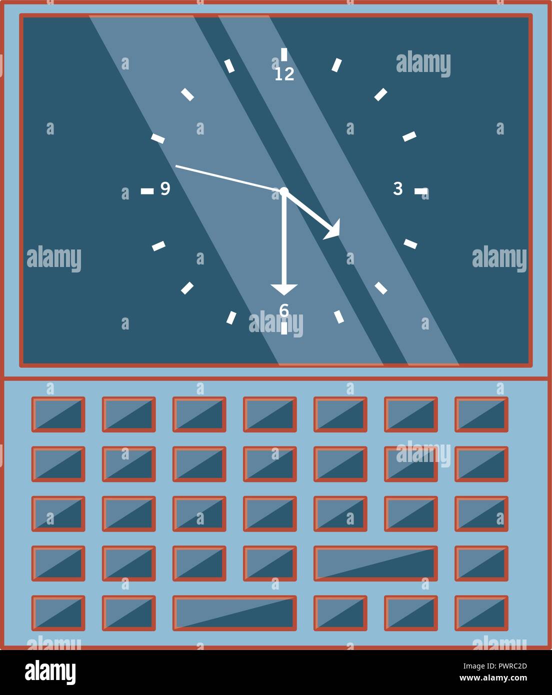 view aerial of laptop with clock in screen vector illustration design ...