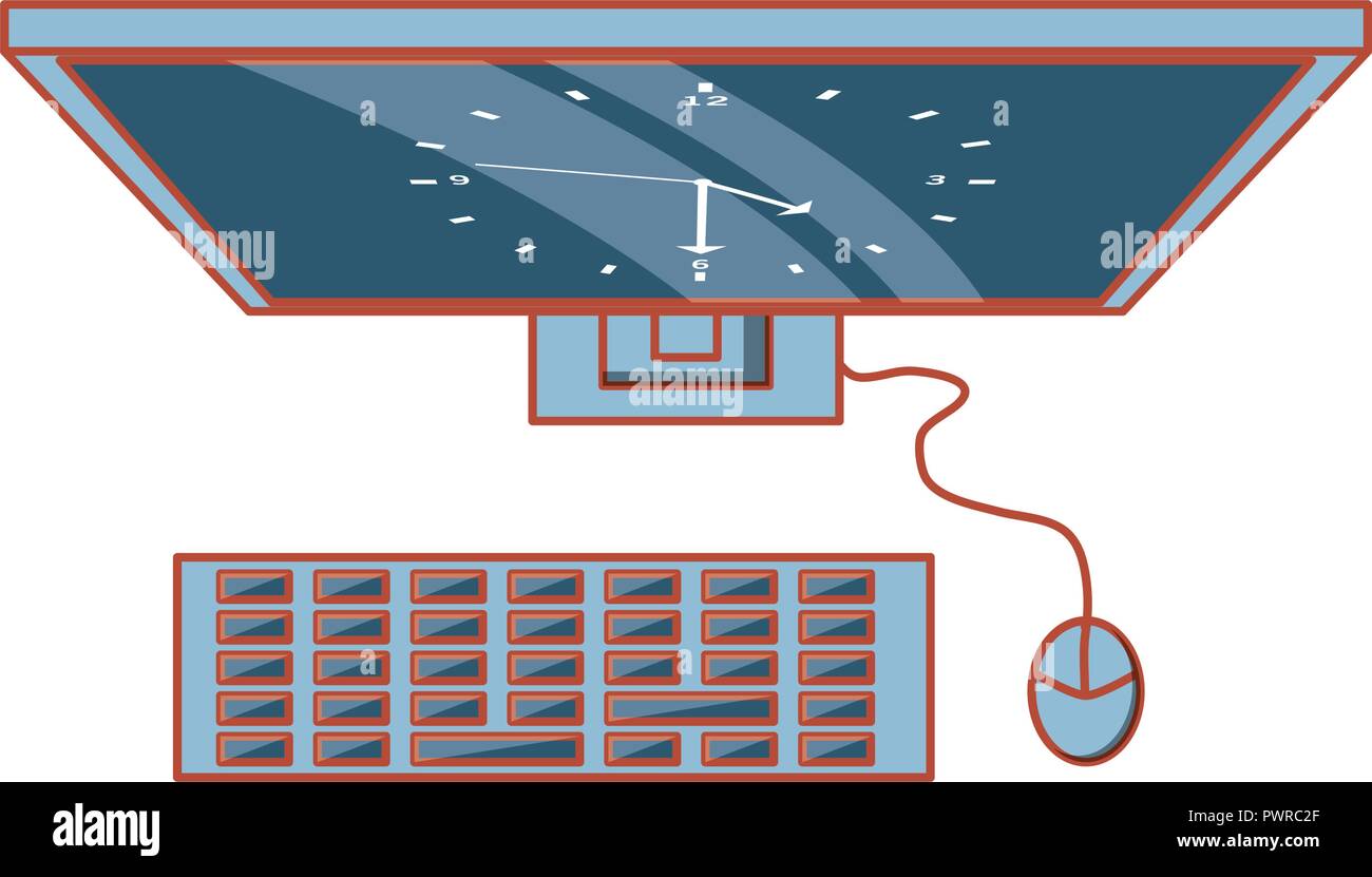 view aerial of computer with clock in screen vector illustration design ...