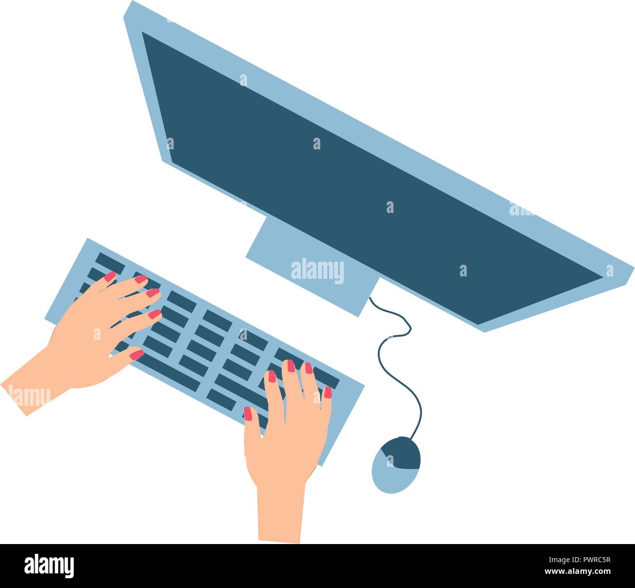 view aerial of hands with desktop computer vector illustration design ...