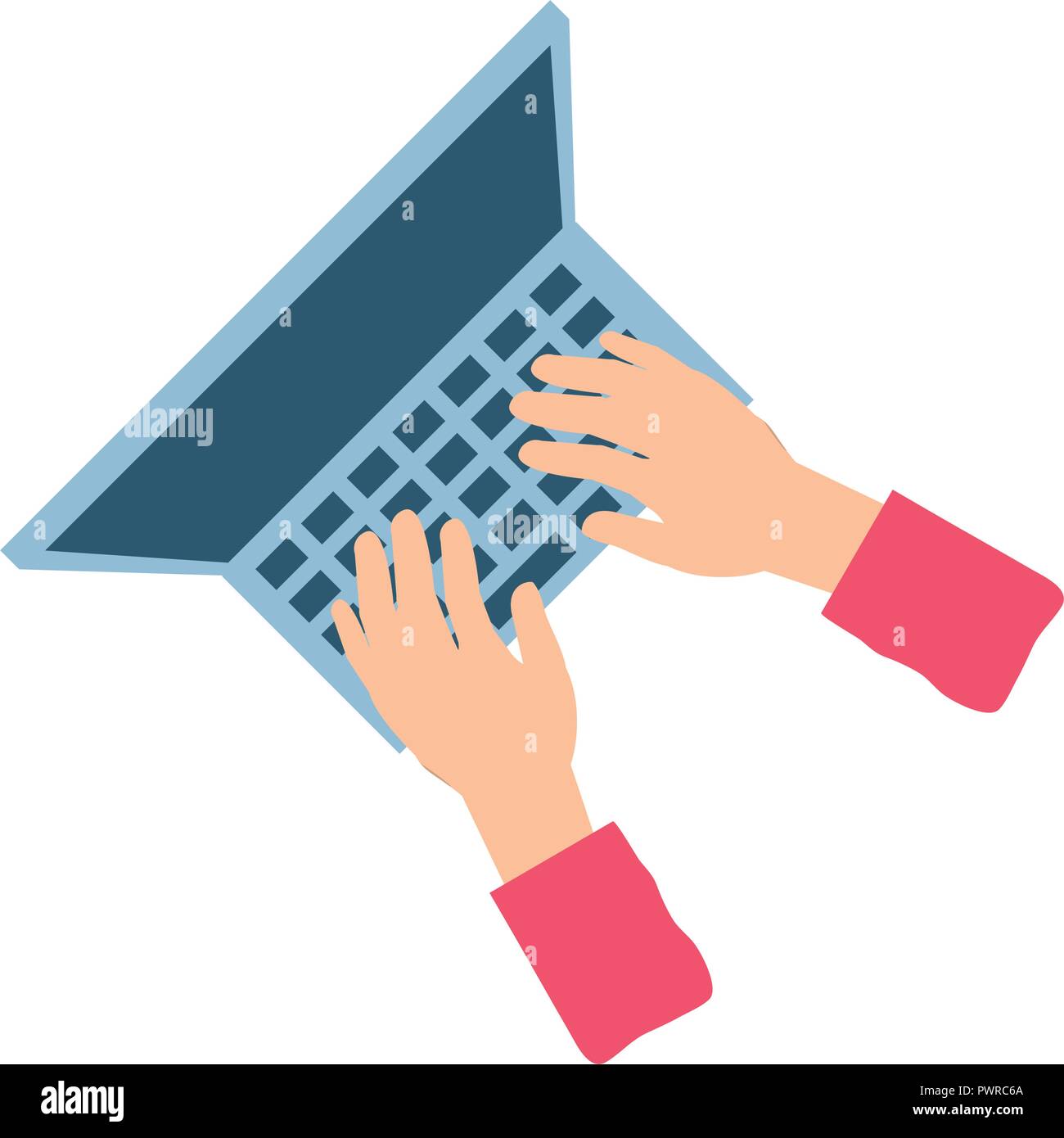 view aerial of laptop computer with hands vector illustration design ...