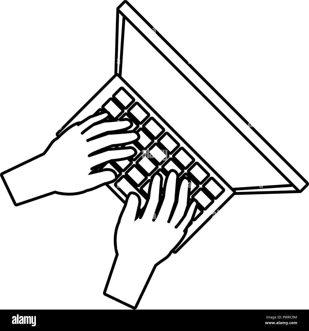 view aerial of laptop computer with hands vector illustration design ...
