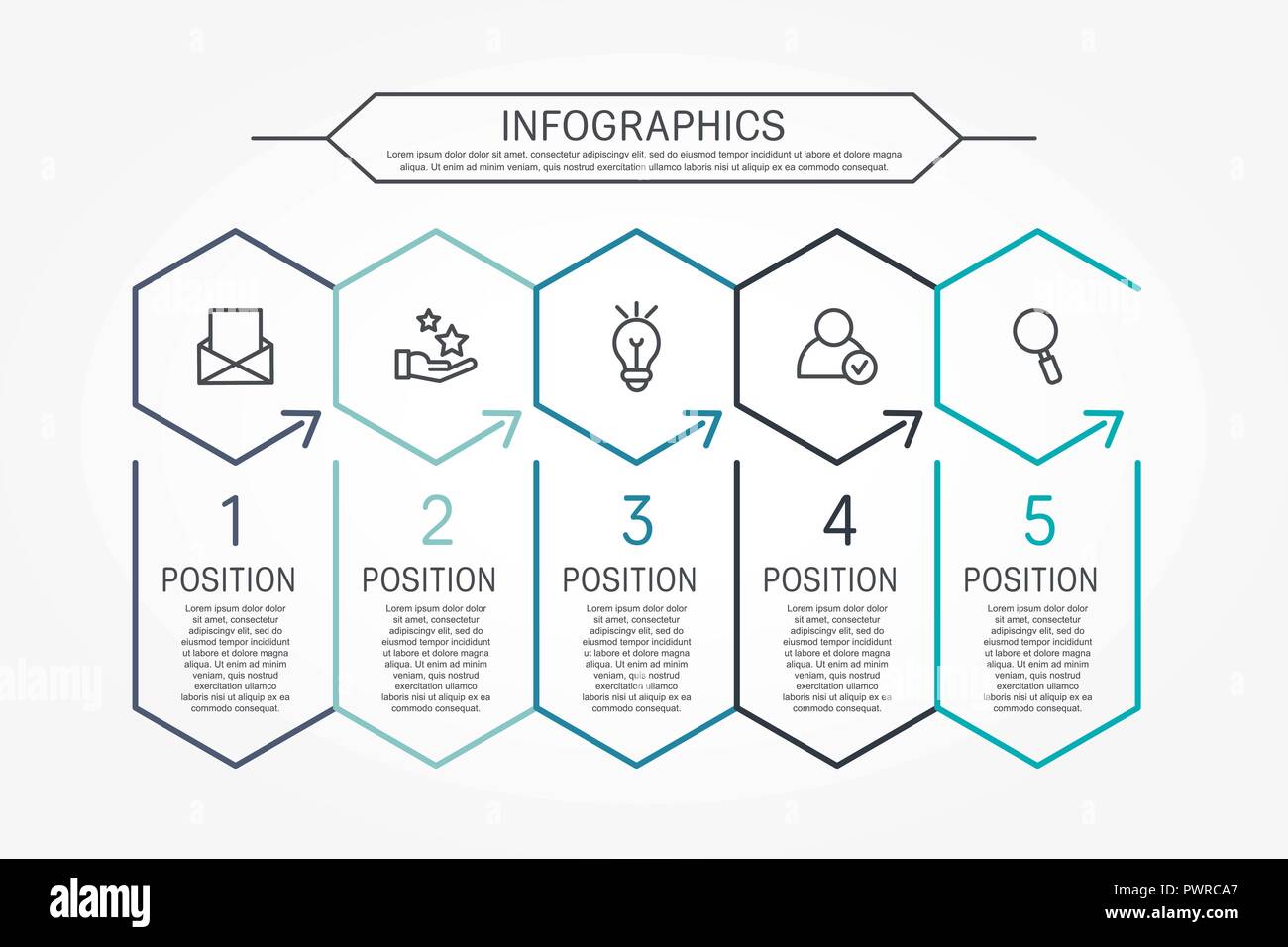 Modern line vector illustration. Infographic template with five ...