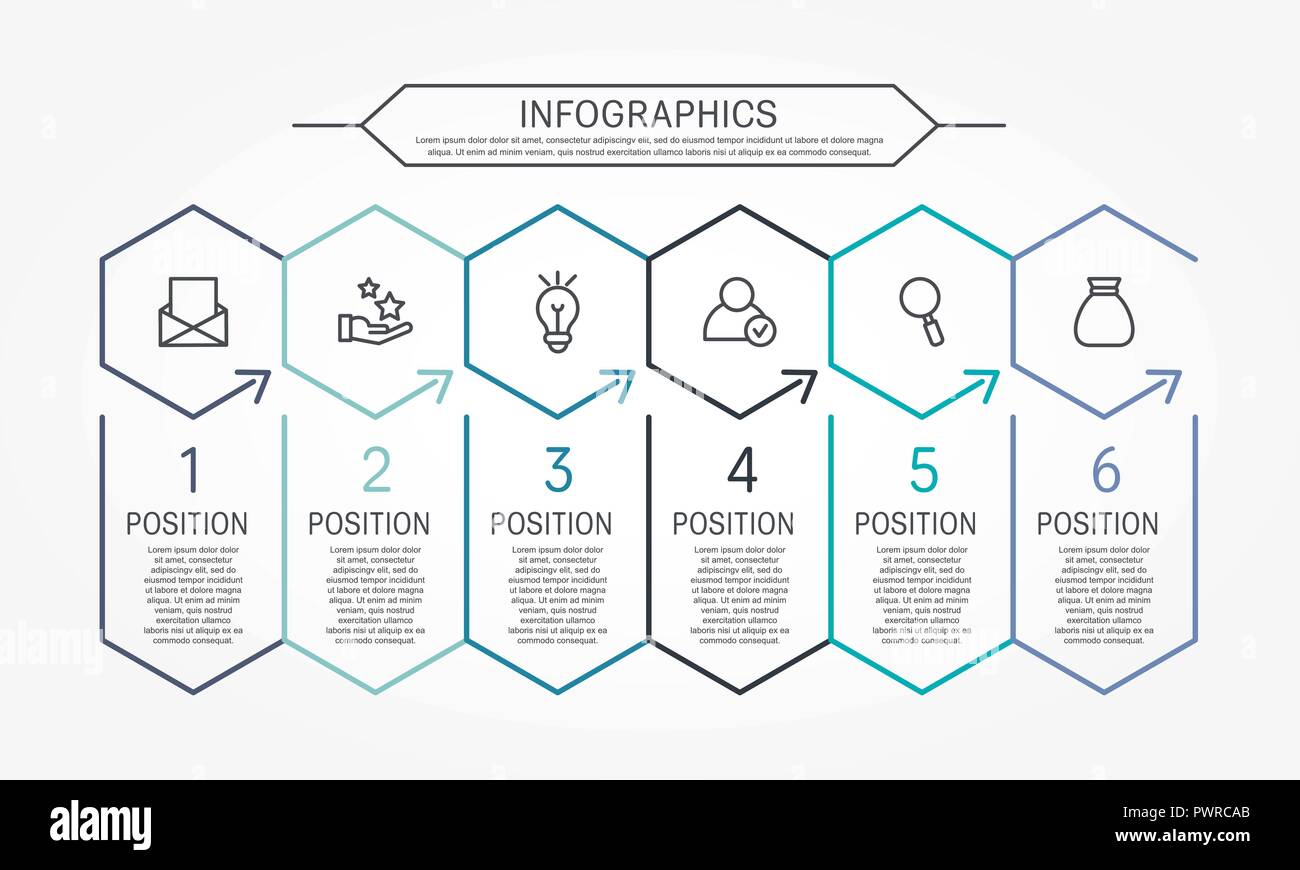 Modern line vector illustration. Infographic template with six elements ...