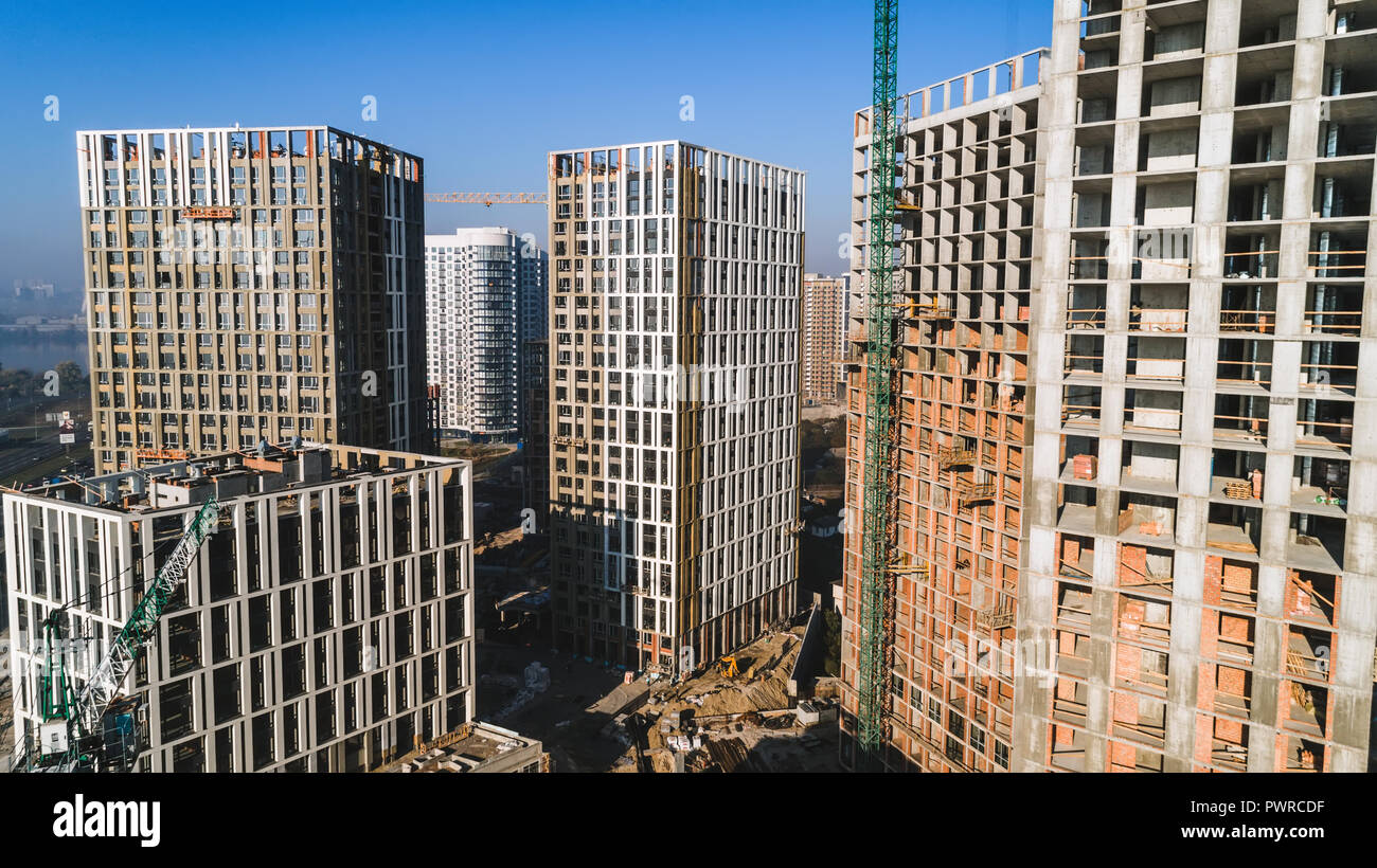 Aerial view of landscape in the city with under construction buildings ...