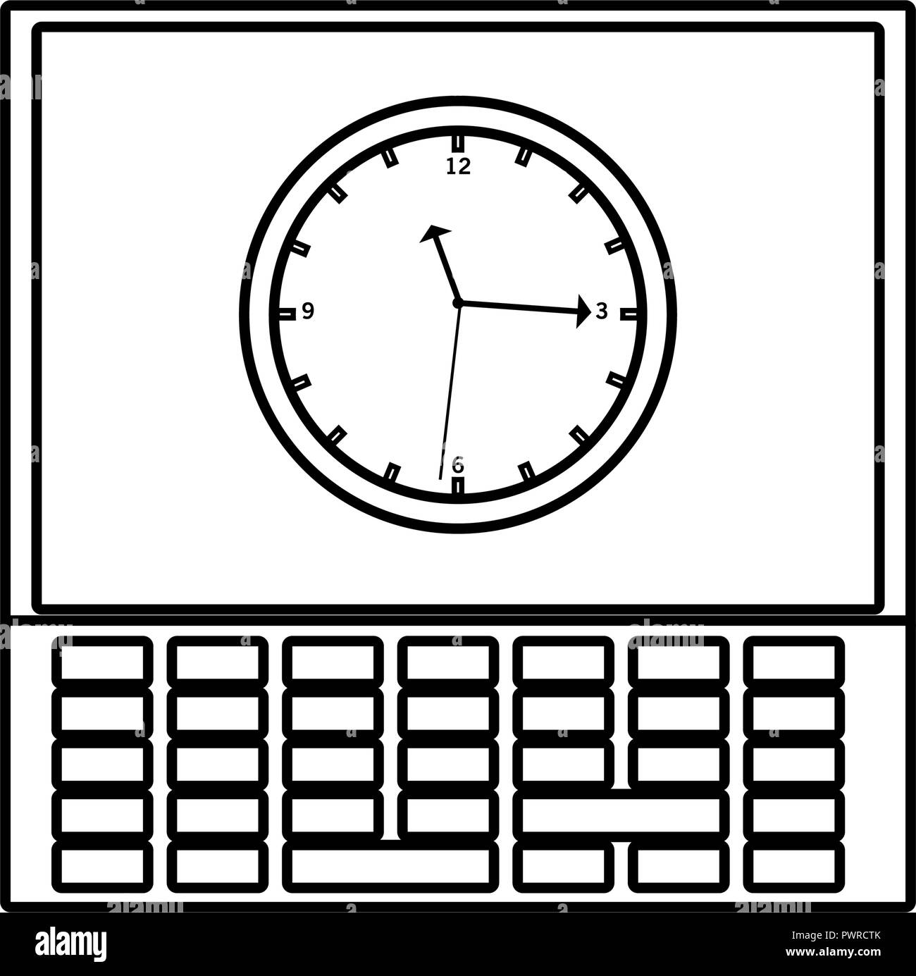 view aerial of laptop with clock in screen vector illustration Stock ...