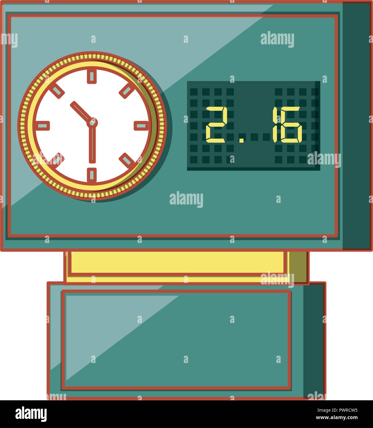 view aerial of laptop with clock in screen character vector ...